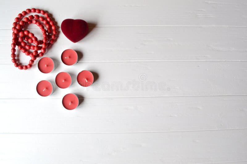 Red Objects on the White Wooden Background. Stock Photo - Image of ...