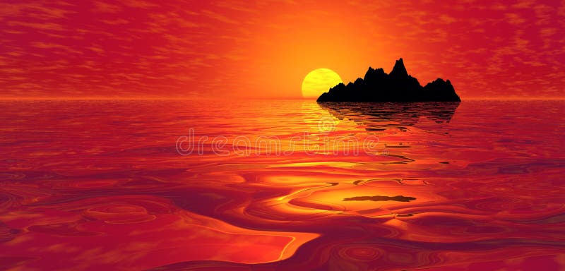 Red Ocean Sunset Over Island Stock Illustration - Illustration of ...
