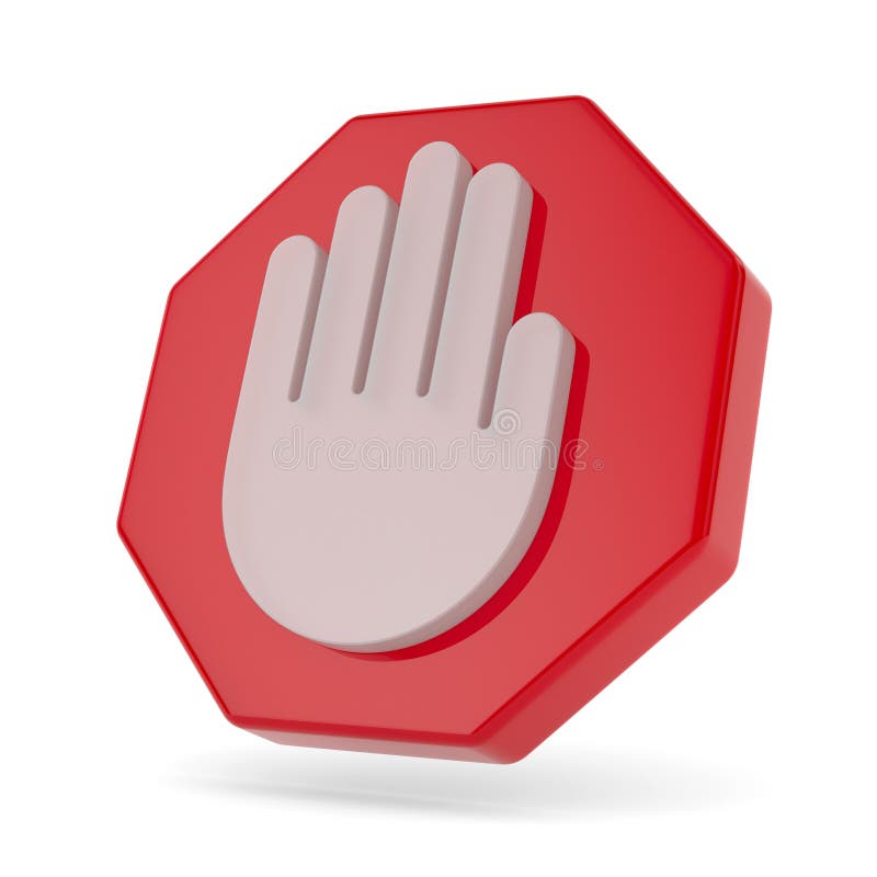 Red Octagon with Hand on White Background. Isolated 3D Illustration ...
