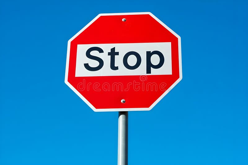 Red Octagonal Stop Sign Against Clear Blue Sky Stock Illustration ...
