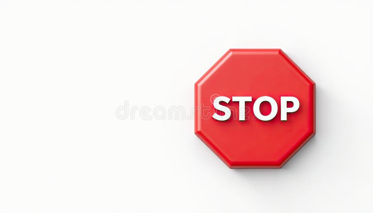 Red Octagonal Stop Sign Against a Plain White Background. Stock ...