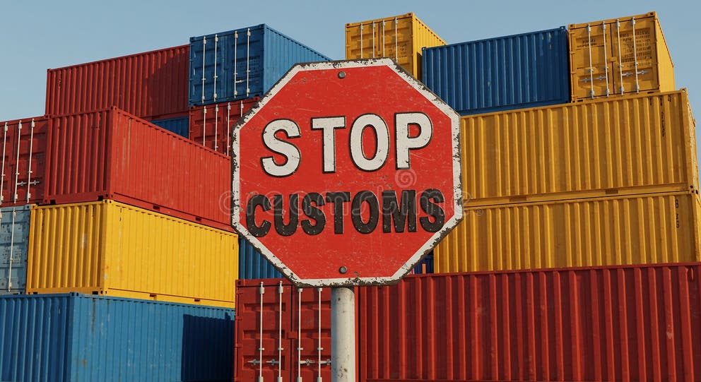 Red Octagonal Stop Sign with "STOP CUSTOMS" Text in White, Positioned ...