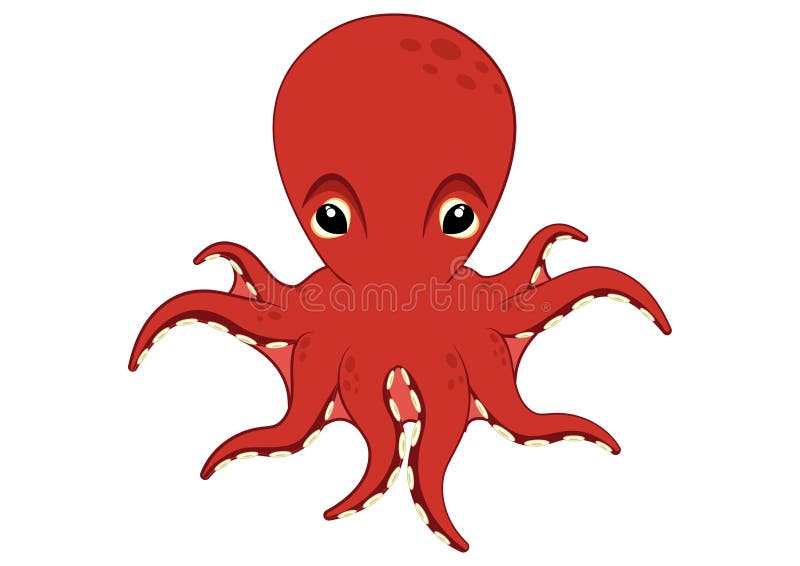 Red Octopus Cartoon Character Vector Illustration Isolated on White ...