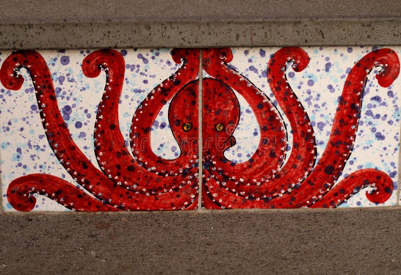 Octopus Painted on the Stairs in Cefalu Stock Image - Image of sicily ...