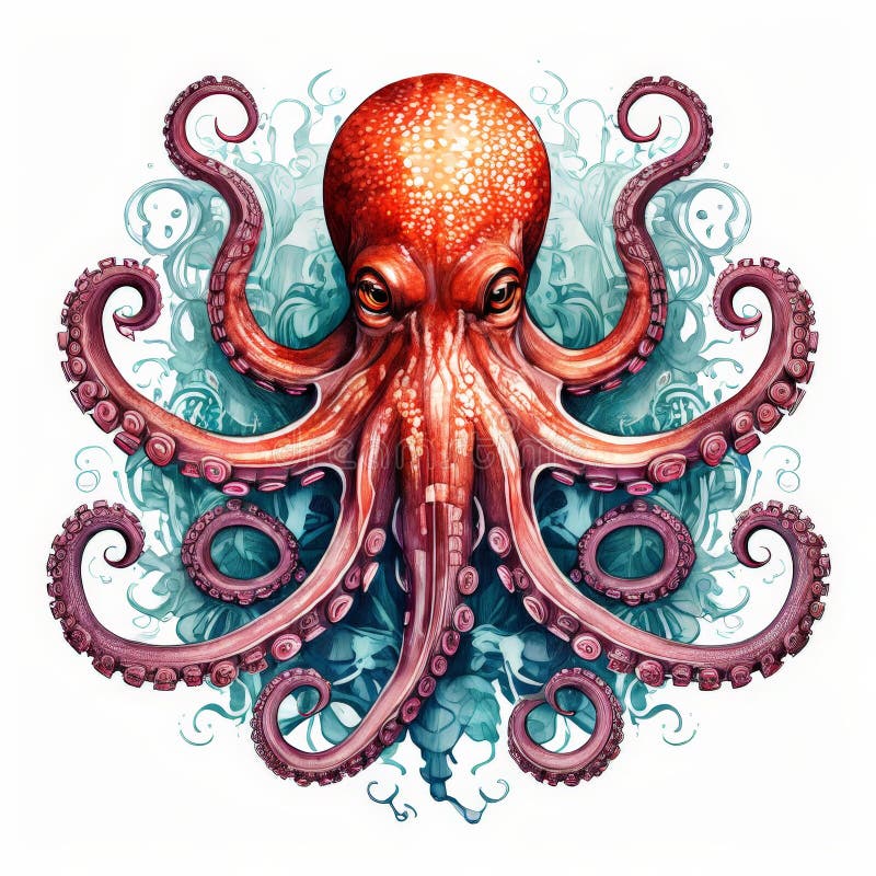 Red Octopus Sticker on Clear White Background Stock Illustration ...