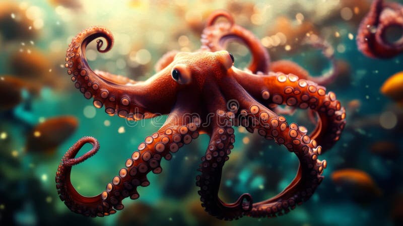 Red Octopus in Vibrant Underwater Scene Stock Illustration ...