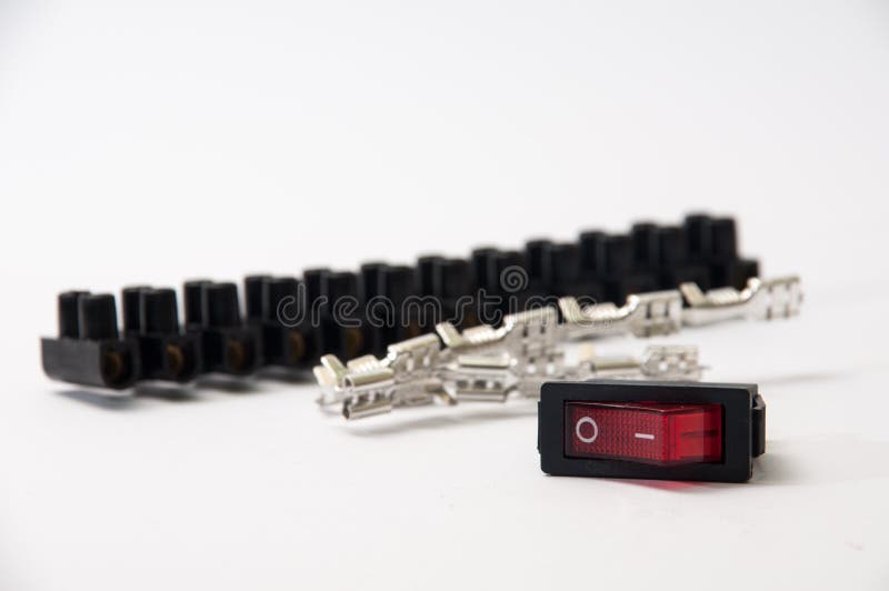 Red on Off Switch with Electronic Tools Stock Image - Image of plastic ...
