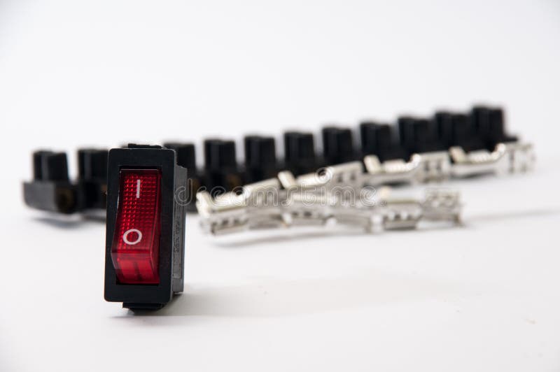 Red on Off Switch with Electronic Tools Stock Photo - Image of ...