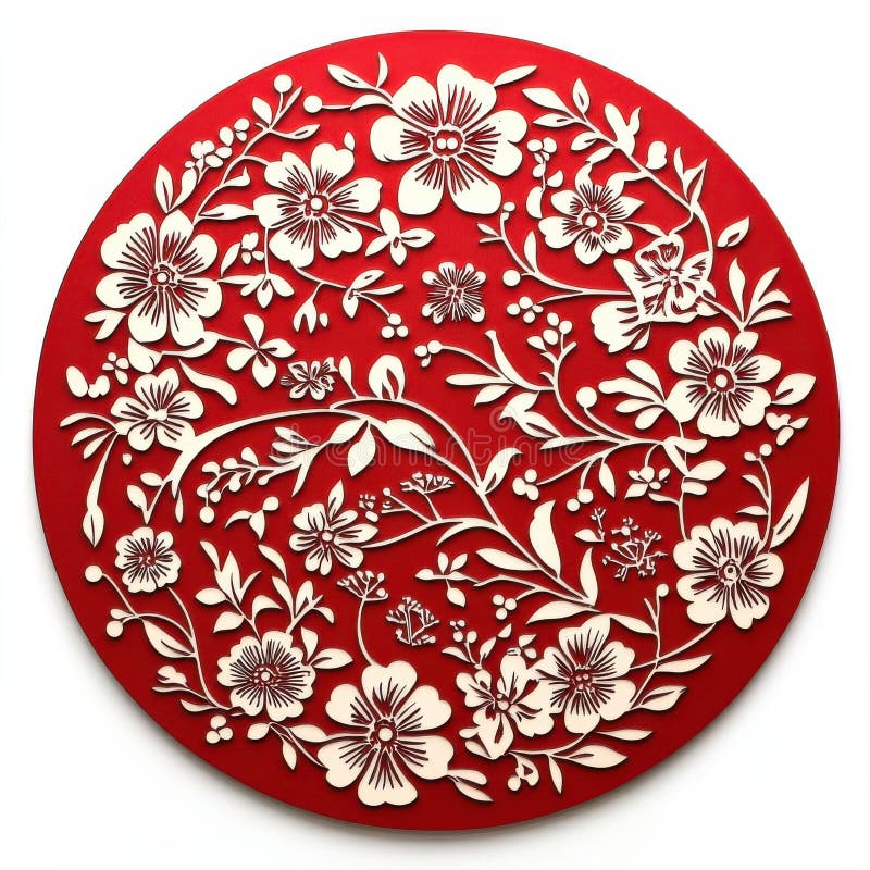 Red and Off White Floral Circular Pattern Design Stock Illustration ...
