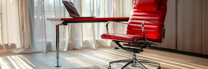Red Office Chair Placed in Front of the Table with Laptop Modern ...