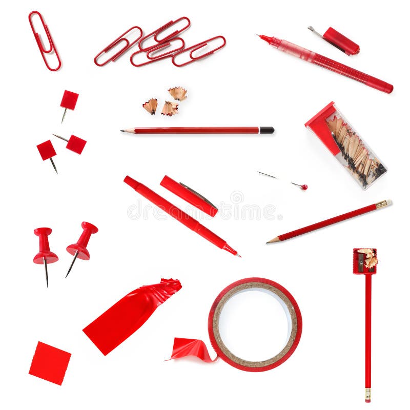 Red Office Supplies stock image. Image of marker, office - 10568727