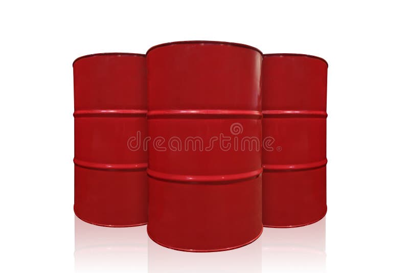 Red Oil Barrels Isolated on White Background. Three Red Barrels ...