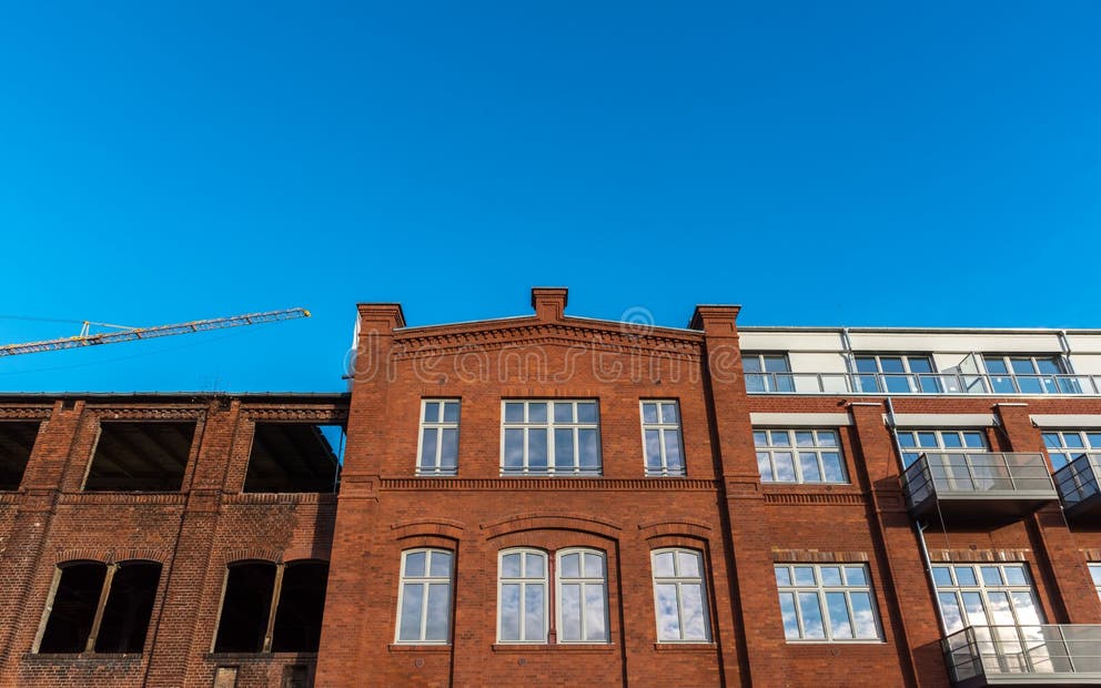Red Old Clinker Facade Modernized and Not Renovated Stock Photo - Image ...