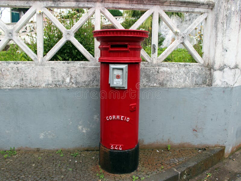 Red Old Mailbox on the Street in Horta Editorial Stock Image - Image of ...