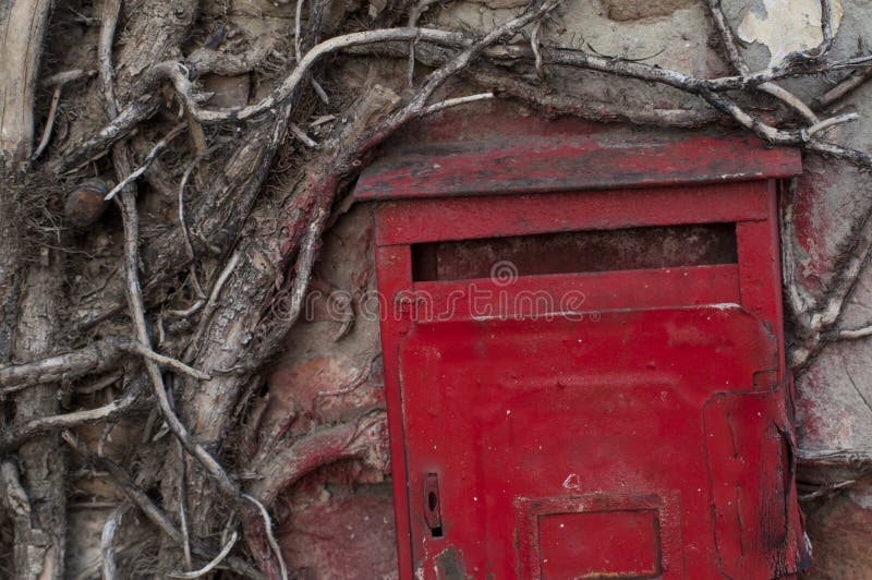 Red Old Mailbox on the Wall. Letter Boxes Stock Photo - Image of ...