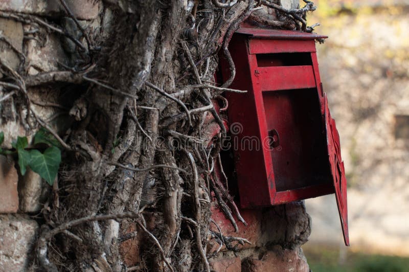 Red Old Mailbox on the Wall. Letter Boxes Stock Photo - Image of door ...