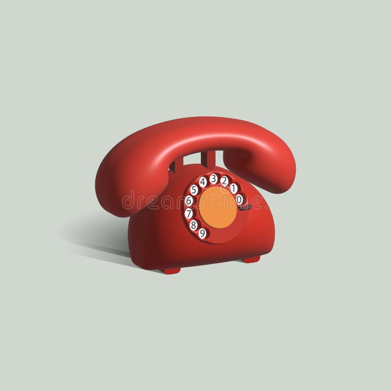 Red Old Phone 3d Illustration. Retro Red Telephone 3d Icon Stock ...
