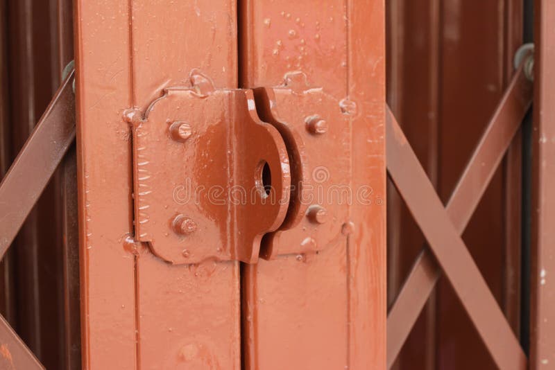 Red old steel door stock image. Image of garage, metal - 53929419