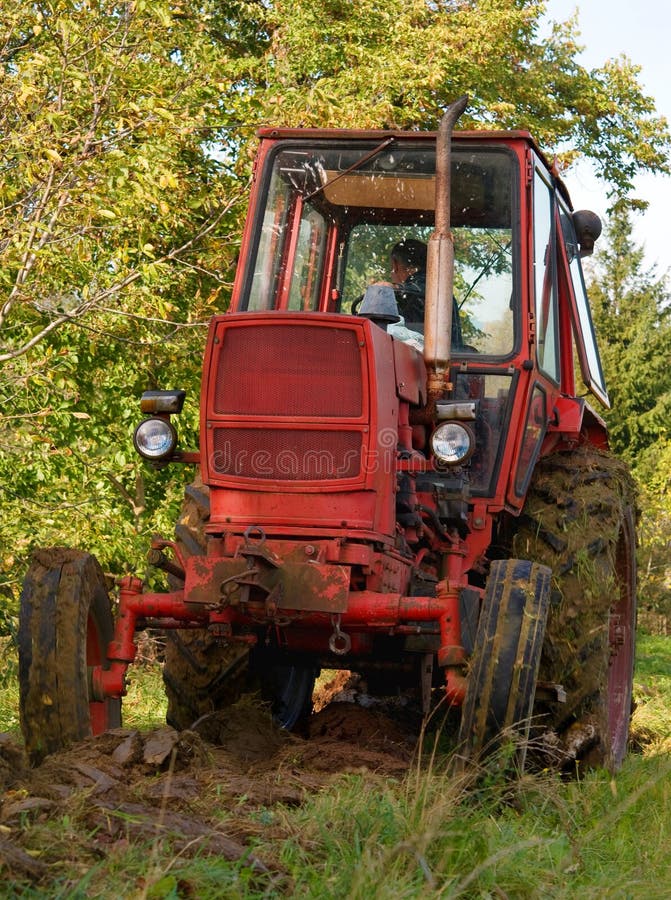 Red old tractor stock photo. Image of landscape, machine - 27033870