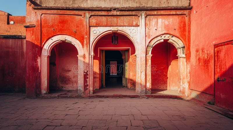 Red Old Traditional Building with Arch. Generative Ai Stock ...