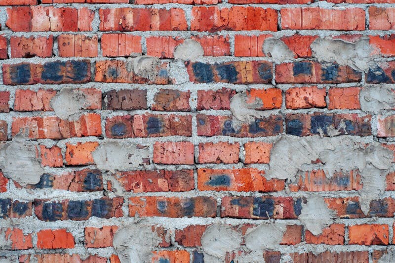 Red Old Worn Brick Wall with Concrete Texture Background Stock Image ...