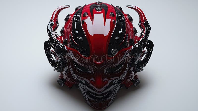 Red Oni Mask Studio Shot, Futuristic Design, White Background, Game ...