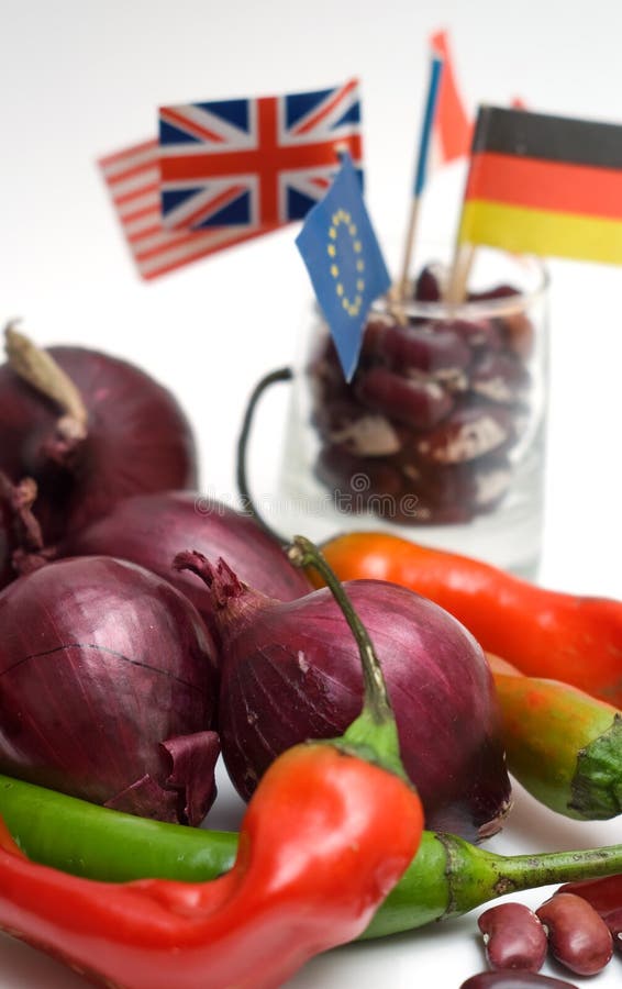 Red Onion, Chilli Pepper and Haricot Beans, Flags, Stock Photo - Image ...