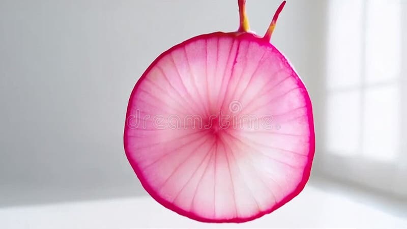 Red Onion Cross Section Hanging and Rotating with Translucent Layers ...