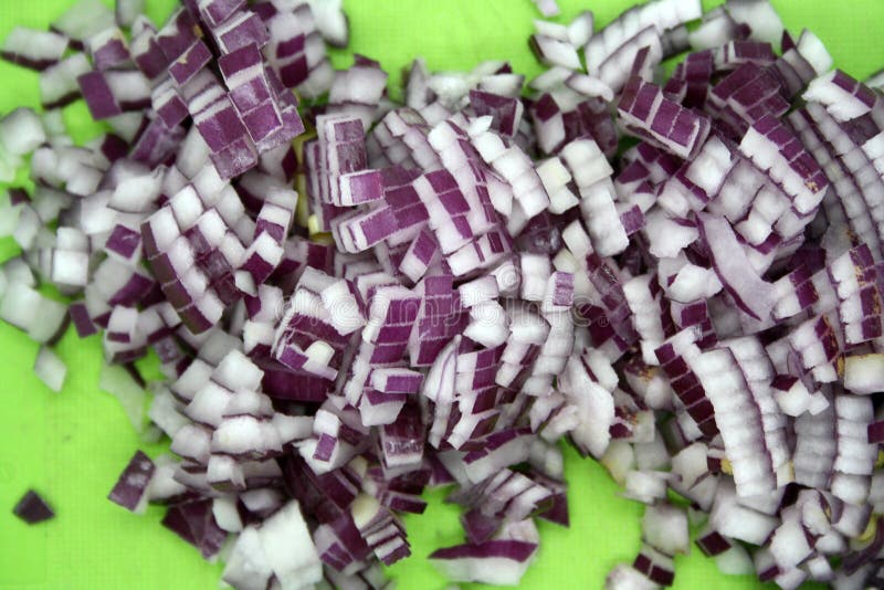 Red Onion Diced on a Green Board Stock Photo - Image of vegetable ...