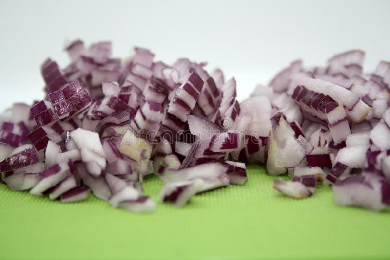 Red Onion Diced on a Green Board Stock Image - Image of sliced ...