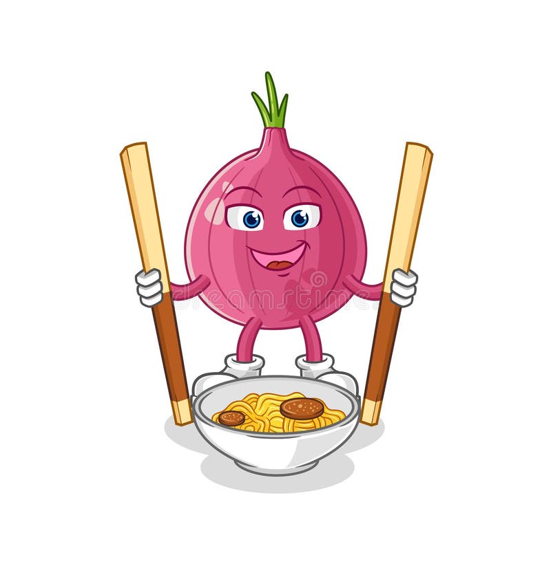 Red Onion Eat Noodle Cartoon. Character Mascot Vector Stock Vector ...