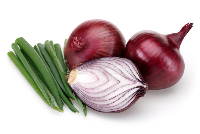 Red Onion and Fresh Scallion Stock Image - Image of purple, circles ...