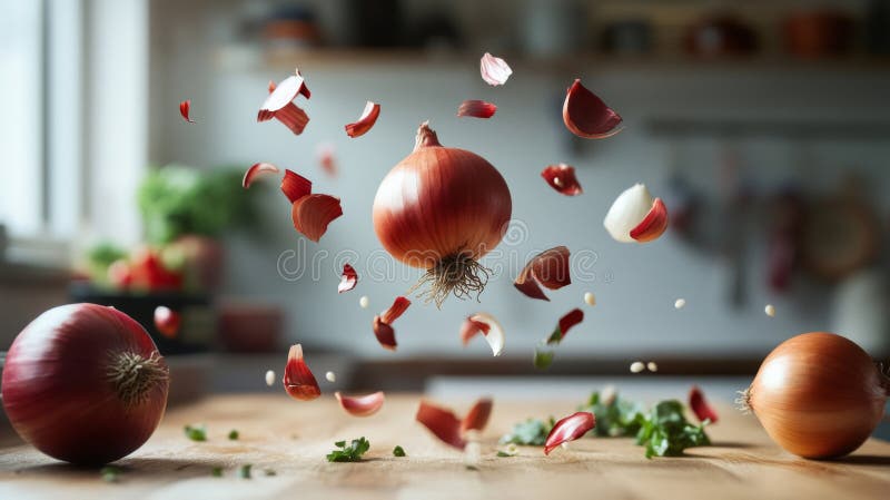 Red Onion Levitation Kitchen Still Life Photography Stock Illustration ...