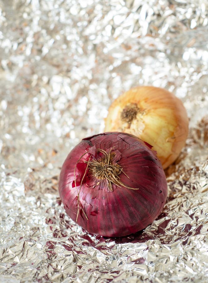 A Delicious Red Onion Over a Tin Paper Stock Image - Image of vegan ...