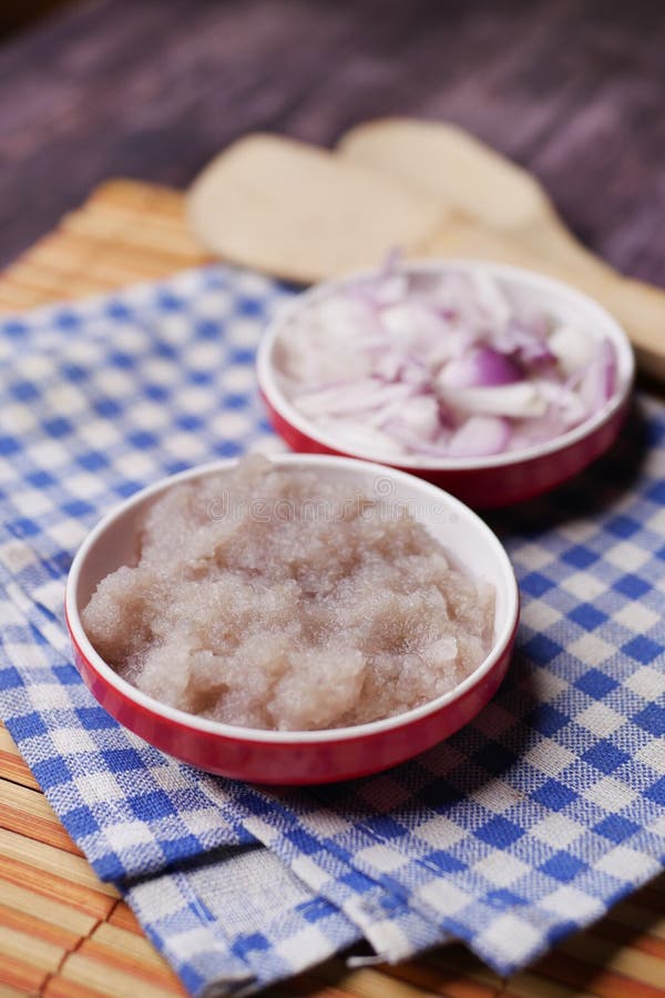 Red Onion Paste in a Container on Table Stock Image - Image of plant ...