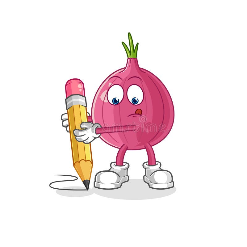 Red Onion Write with Pencil. Cartoon Mascot Vector Stock Vector ...