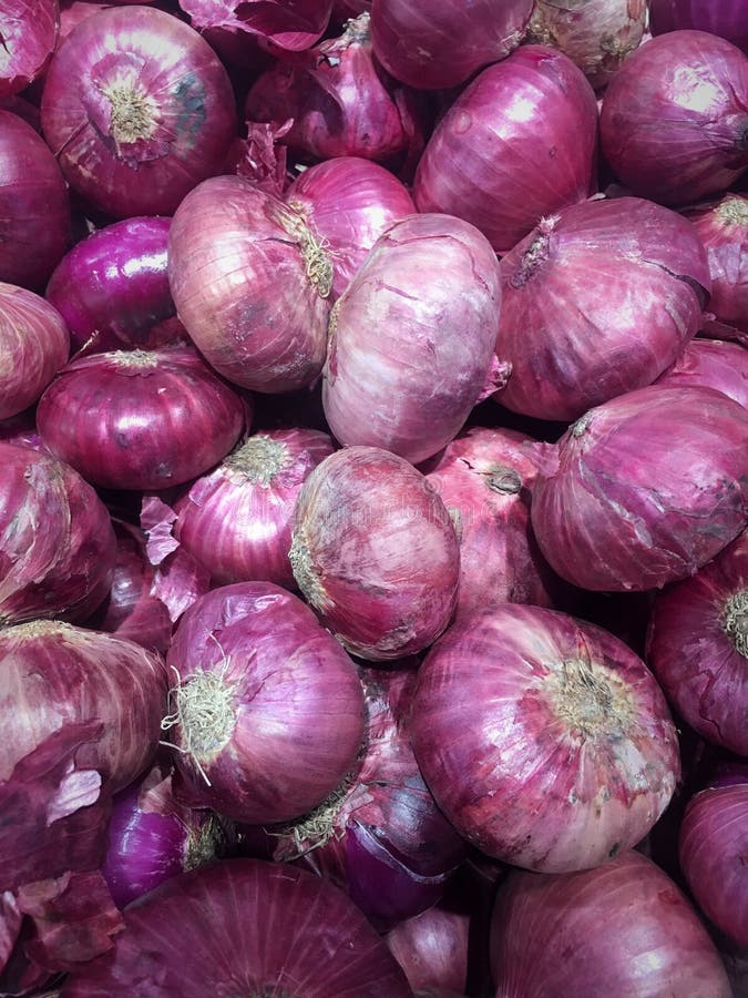 Red Onions in Plenty on Display at Local Farmer`s Thailand Market. Big ...