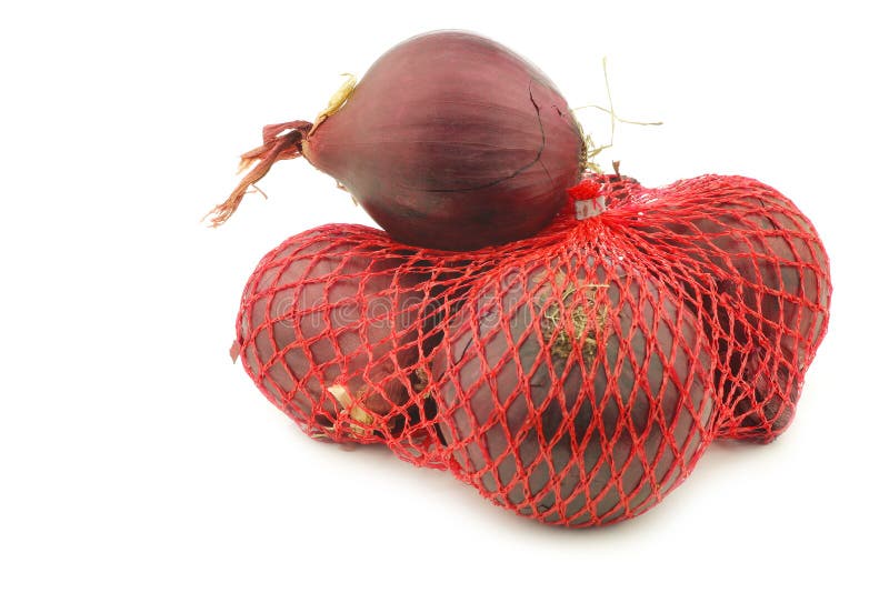 Red Onions in a Red Plastic Net Stock Photo - Image of onions ...