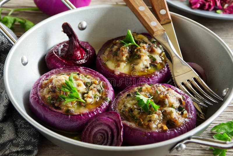 Red Onions Stuffed with Goat Cheese Stock Photo - Image of onion ...