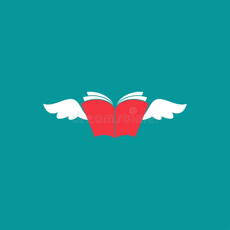 Red Open Book with Wings Isolated on Bluebackground. Vector Flat ...