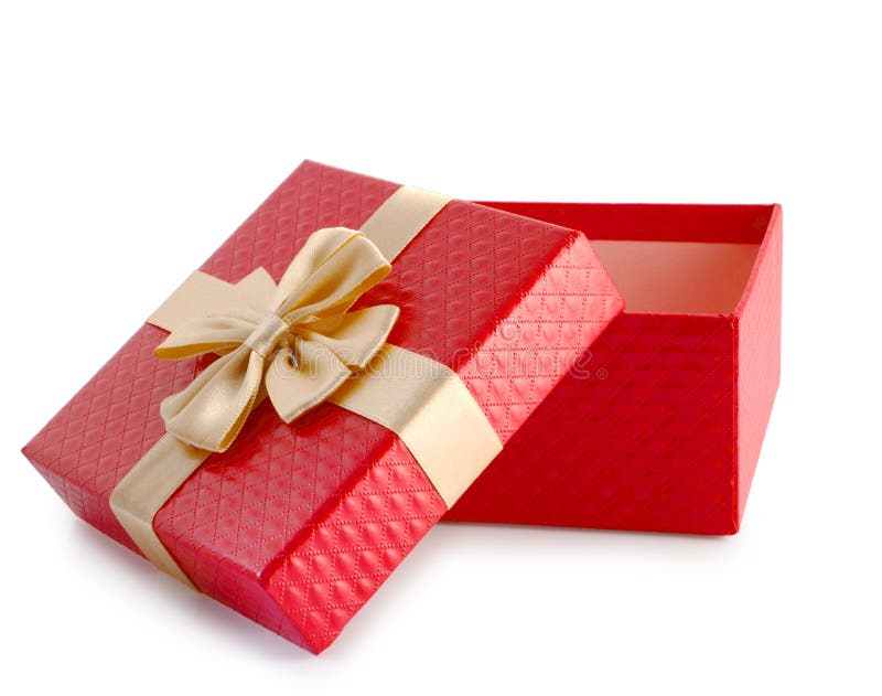 Open White Present Paper Box with Red Ribbon Bow Stock Image - Image of ...