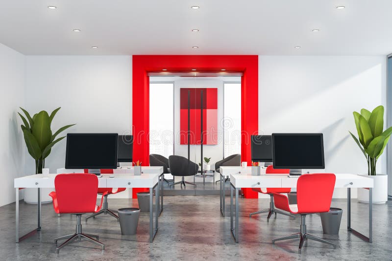 Red Open Space Office Interior Stock Illustration - Illustration of ...