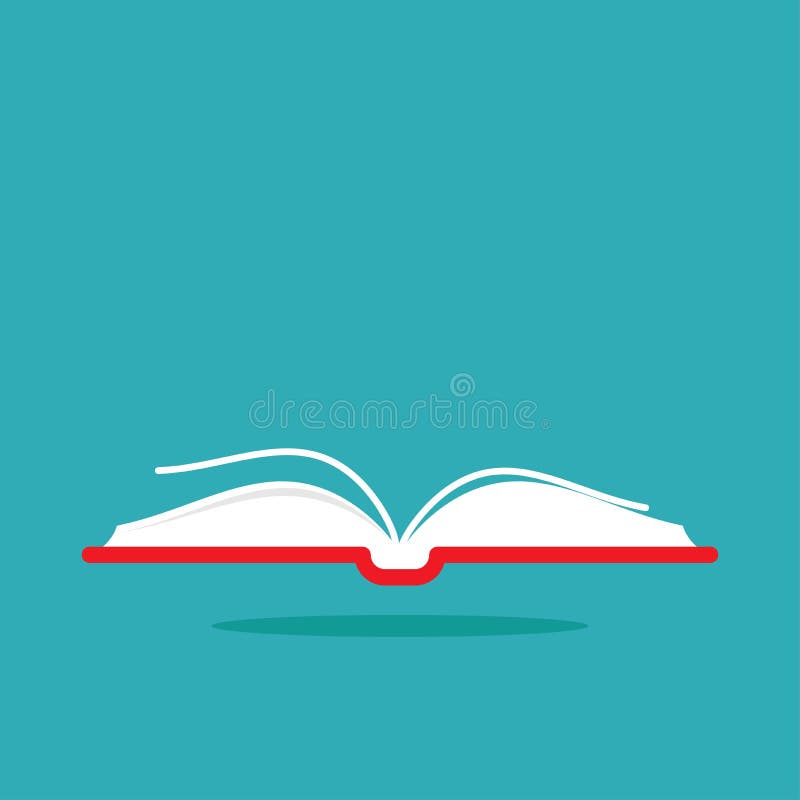 Red Opened Book with Shadow Isolated on Blue. Flat Reading Icon Stock ...