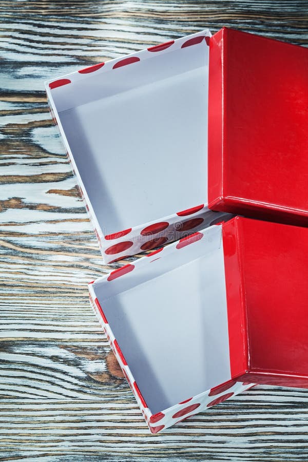 Red Opened Gift Boxes on Wooden Background Stock Photo - Image of ...