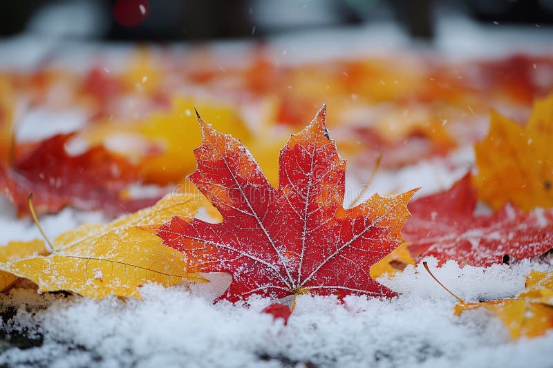 Red and Orange Autumn Leaves Under Snow Stock Illustration ...