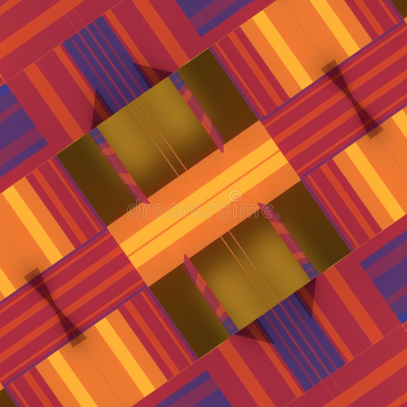 Red, Orange and Blue Striped Geometric Pattern on Yellow Background, 3d ...