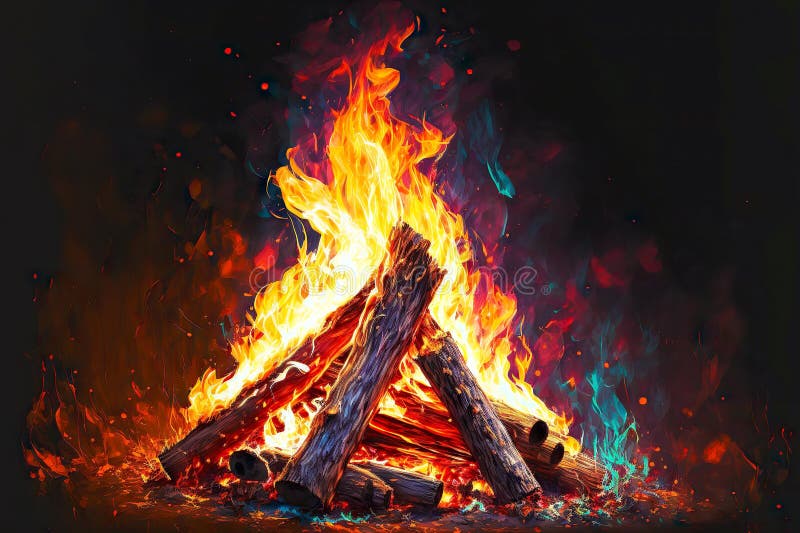 Red Orange Bonfire with Bright Blaze Fire Flame Stock Illustration ...