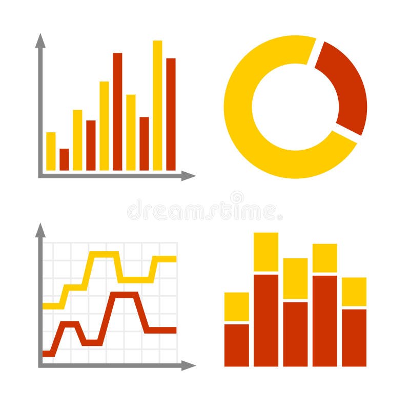 Red and Orange Business Graph Diagram Icons Set Stock Vector ...