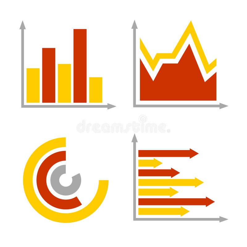Red and Orange Business Graph Diagram Icons Set Stock Vector ...