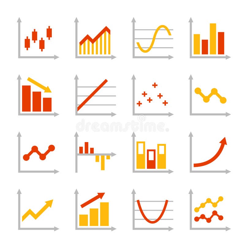 Red and Orange Business Graph Diagram Icons Set. Vector Stock Vector ...